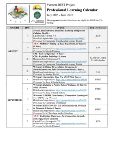 2026 PD Calendar - VT PBIS